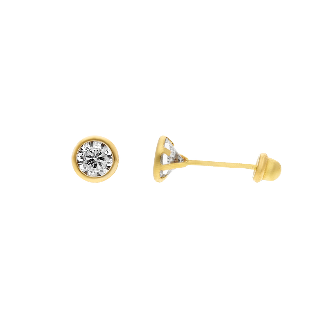 Broquel en bisel 4mm en oro amarillo 10K con zirconia - Joyería Lunas