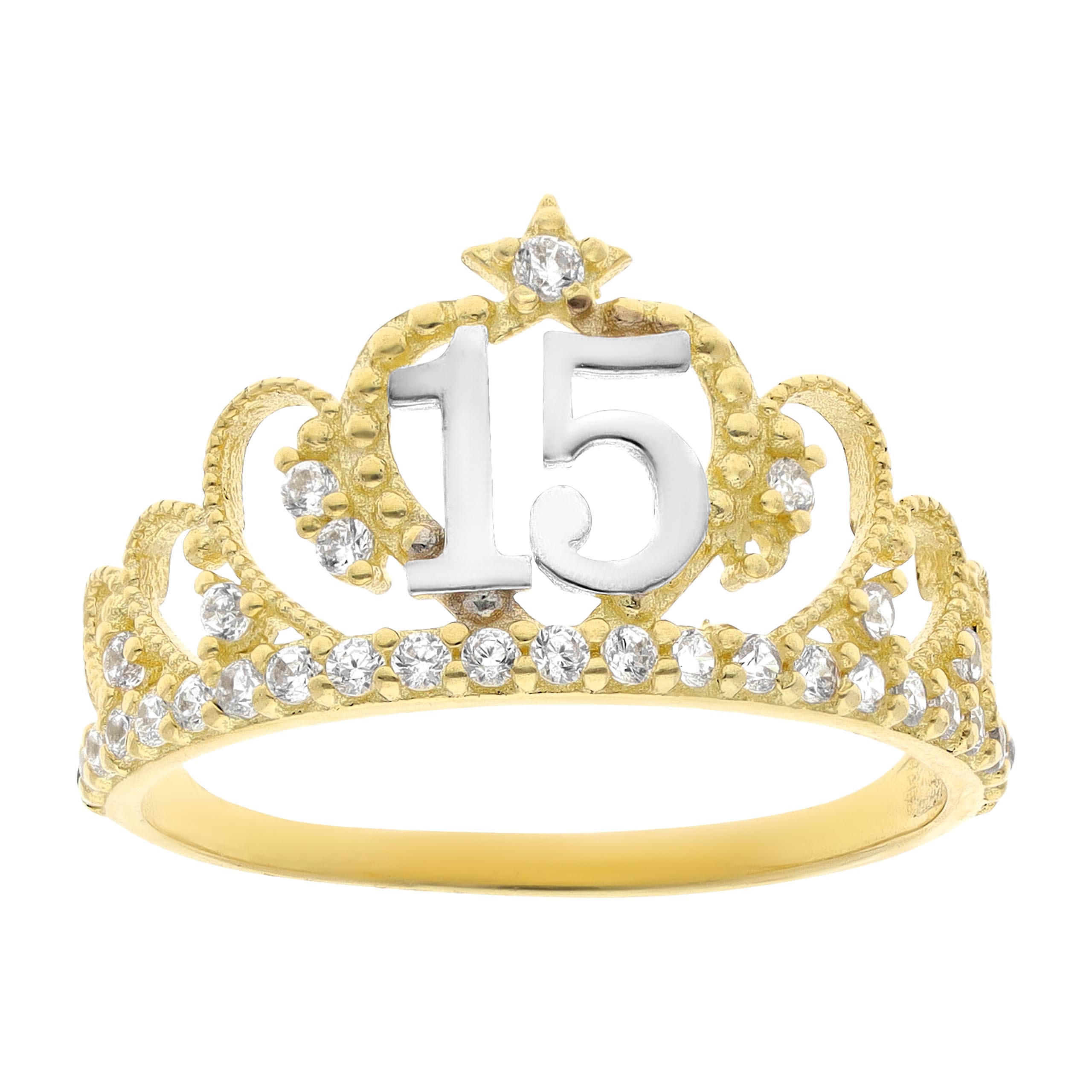 Anillo 15 años en oro combinado 10K con zirconia - Joyería Lunas