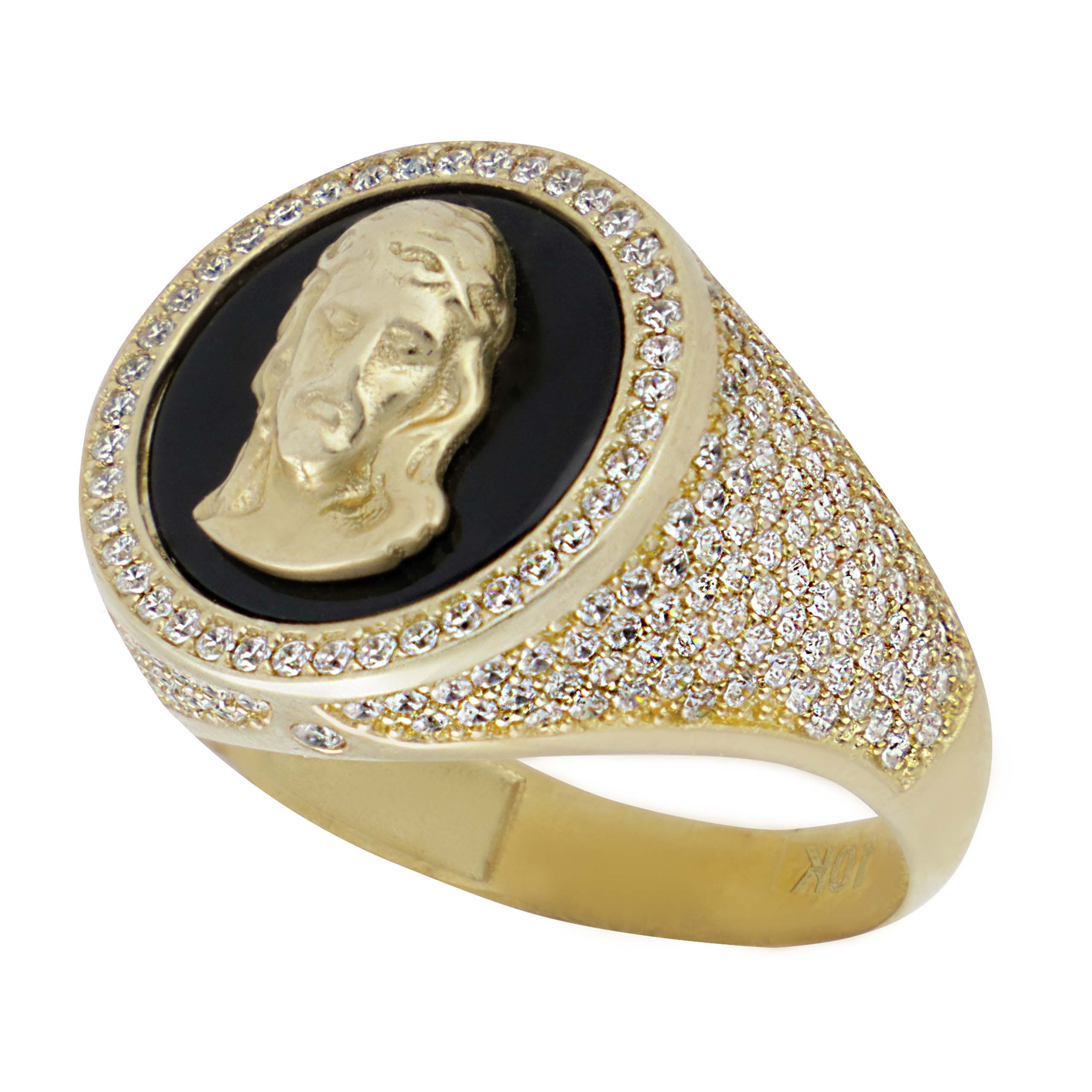 Anillo para caballero en oro amarillo 10K con zirconia - Joyería Lunas