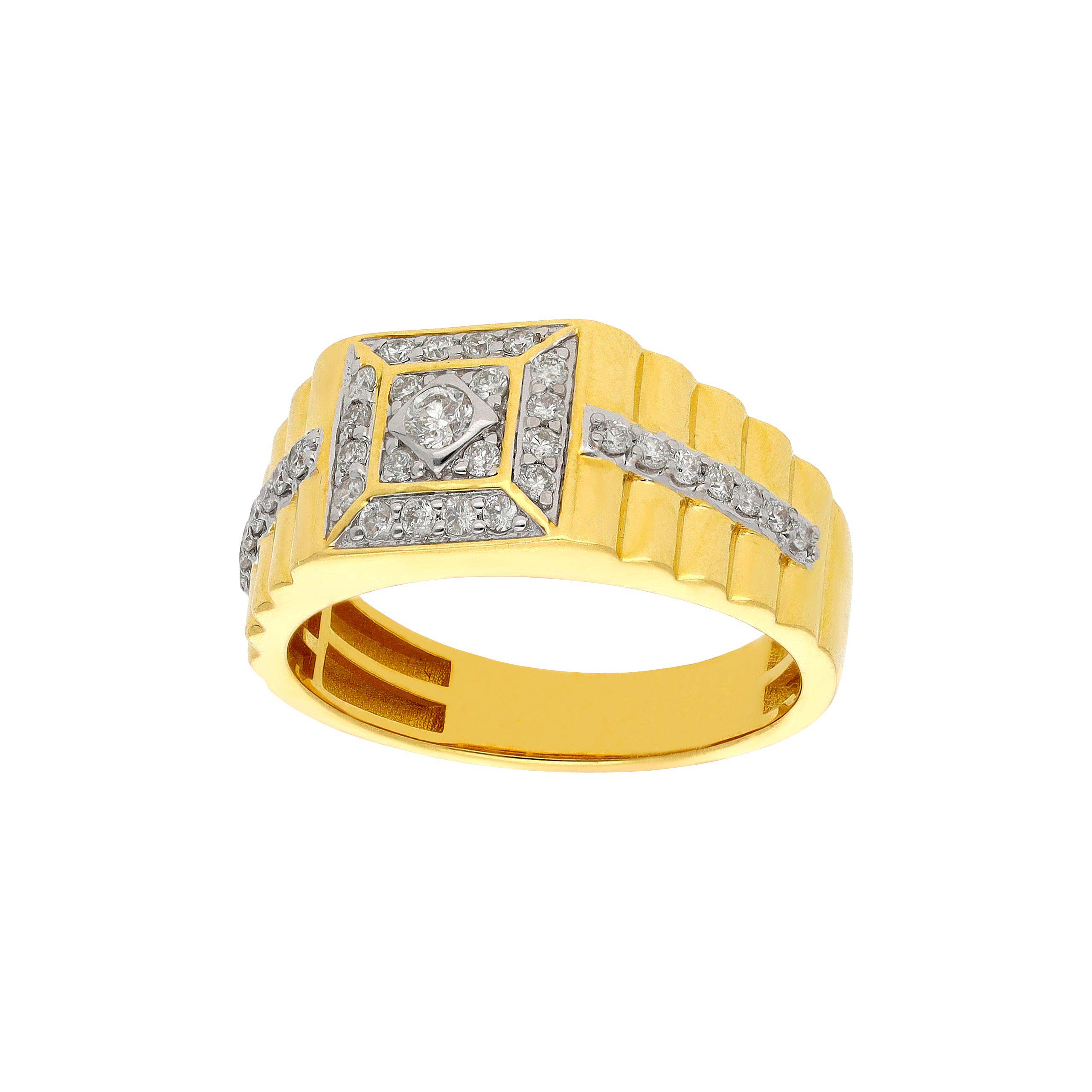 Anillo para caballero en oro amarillo 14K con diamante - Joyería Lunas