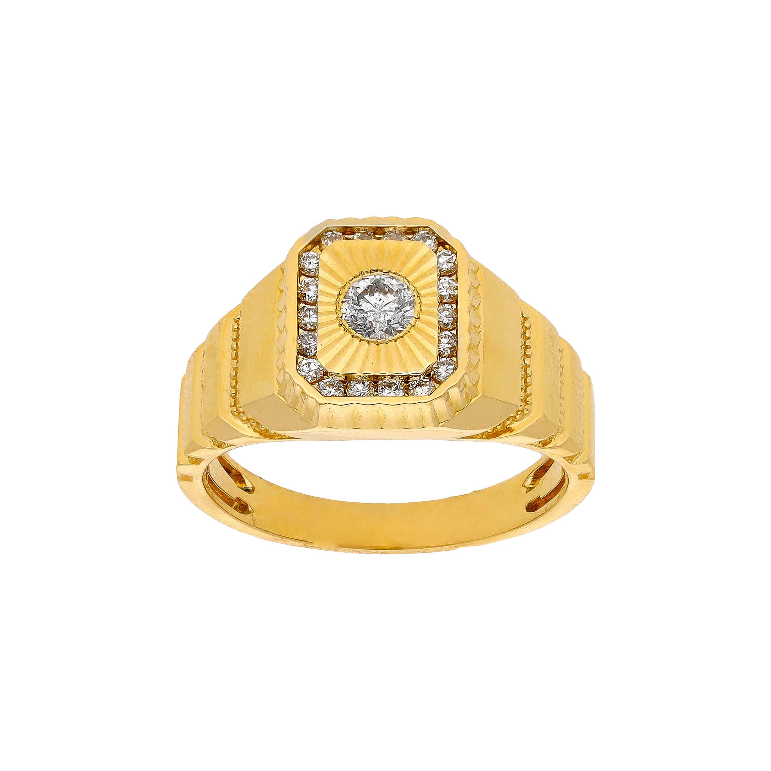 Anillo para caballero en oro amarillo 14K con diamante - Joyería Lunas